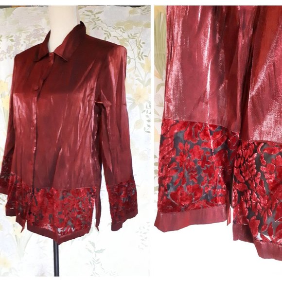 Vintage | Tops | Vintage 99s Tan Jay Velvet Burnout Blouse Size S ...